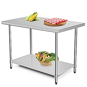 Giantex 30"x 48" Stainless Steel Work Table with Shelf Commercial Kitchen Food Prep Table Adjustable Height and Feet