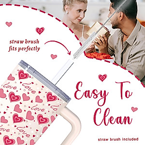 winiwo 40 oz Valentines Tumbler with Handle and Straw, Heart tumbler Gifts for Mom/Women/Wife/Her/Love, Insulated Pink Tumbler, Fits Cupholders, Available Gift Wrapping