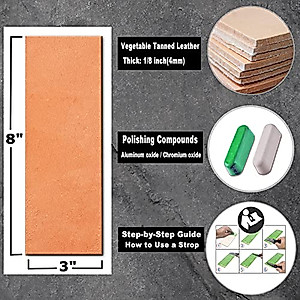LAVODA Leather Honing Strop for Knife Sharpening with Polishing Compound 3 Inch by 8 Inch Double Sided Stropping Leather Knife Strop and Stropping Compound for Woodcarving Knife Polishing Sharpening