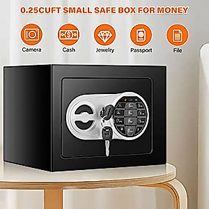 Thmosz Small Safe Box for Money, 0.25 Cuft Mini Home Safe with Fireproof Waterproof Money Bag, Digital Safe with Combination Lock, Money Safe Box for Home Hotels Business (Black)