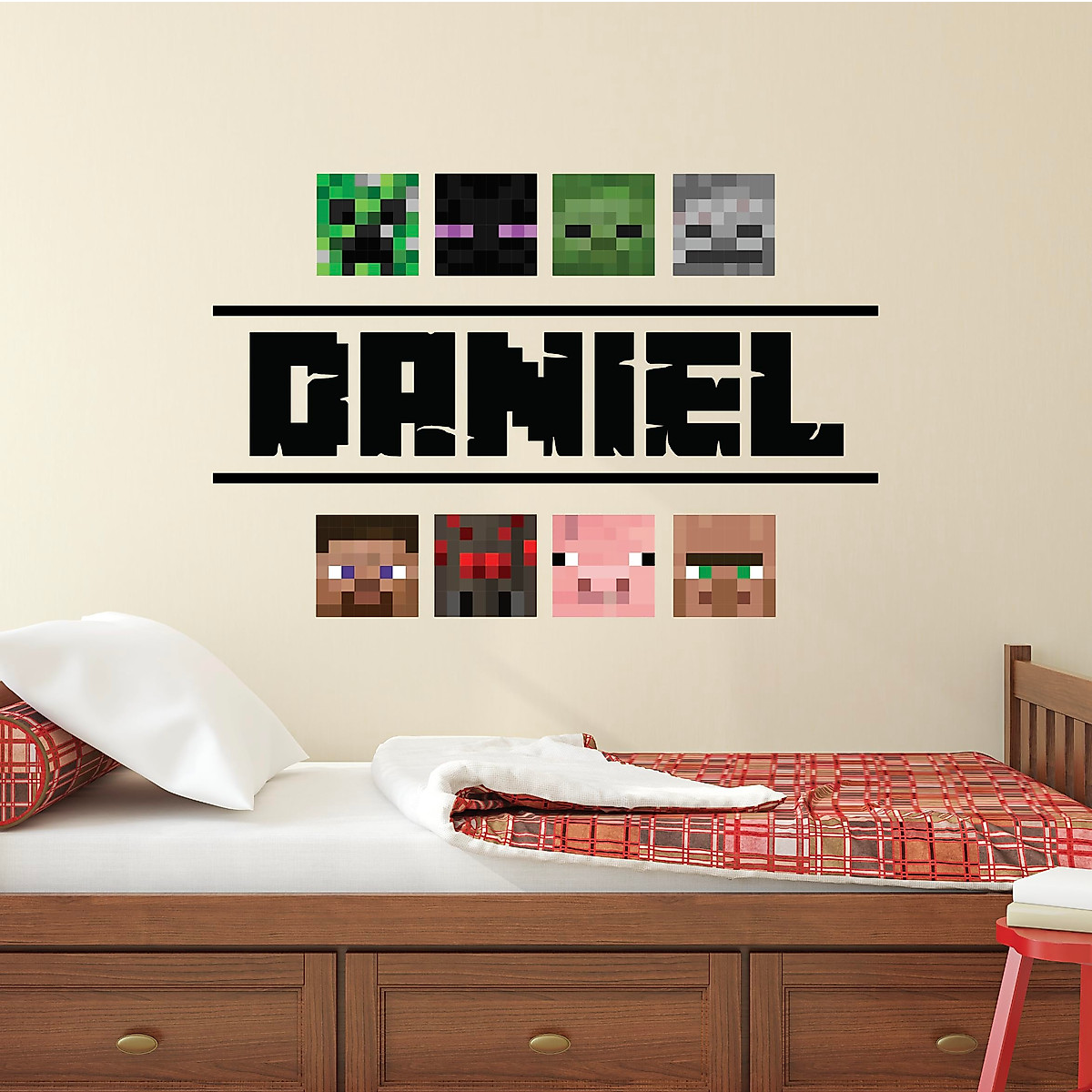 Personalized Gaming Name Wall Decals - Famous Video Game Sticker for Kids Room - Gamer Room Bedroom Stickers - Mine Removable Wall Decal for Boys Playroom Art Mural Vinyl Poster Wall Decor