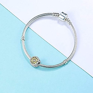 Yellow Flower Dandelion Daffodil Daisy Chrysanthemum Carnation Gold on 925 Sterling Silver Charm Bead For Pandora & Similar Charm Bracelets or Necklaces