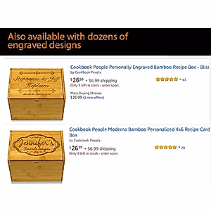 Cookbook People 4x6 Wooden Recipe Box Bamboo Wood Plain Lid - Up to 300 Cards - Includes Dividers