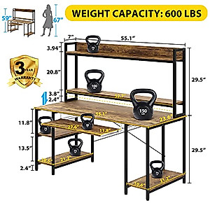 55 INCH Computer Desk with Keyboard Tray, Industrial Desk with Hutch Storage Shelves Gaming Desk with Monitor Shelf CPU Stand Study Writing Desk for Home Office, Easy to Assemble, Rustic Brown