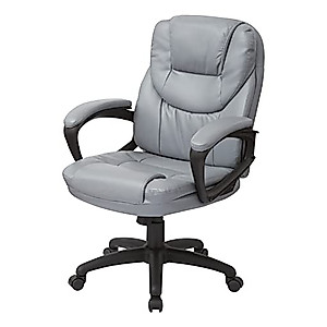 Office Star FL Series Faux Leather Manager's Adjustable Office Chair with Lumbar Support and Padded Arms, Charcoal Grey