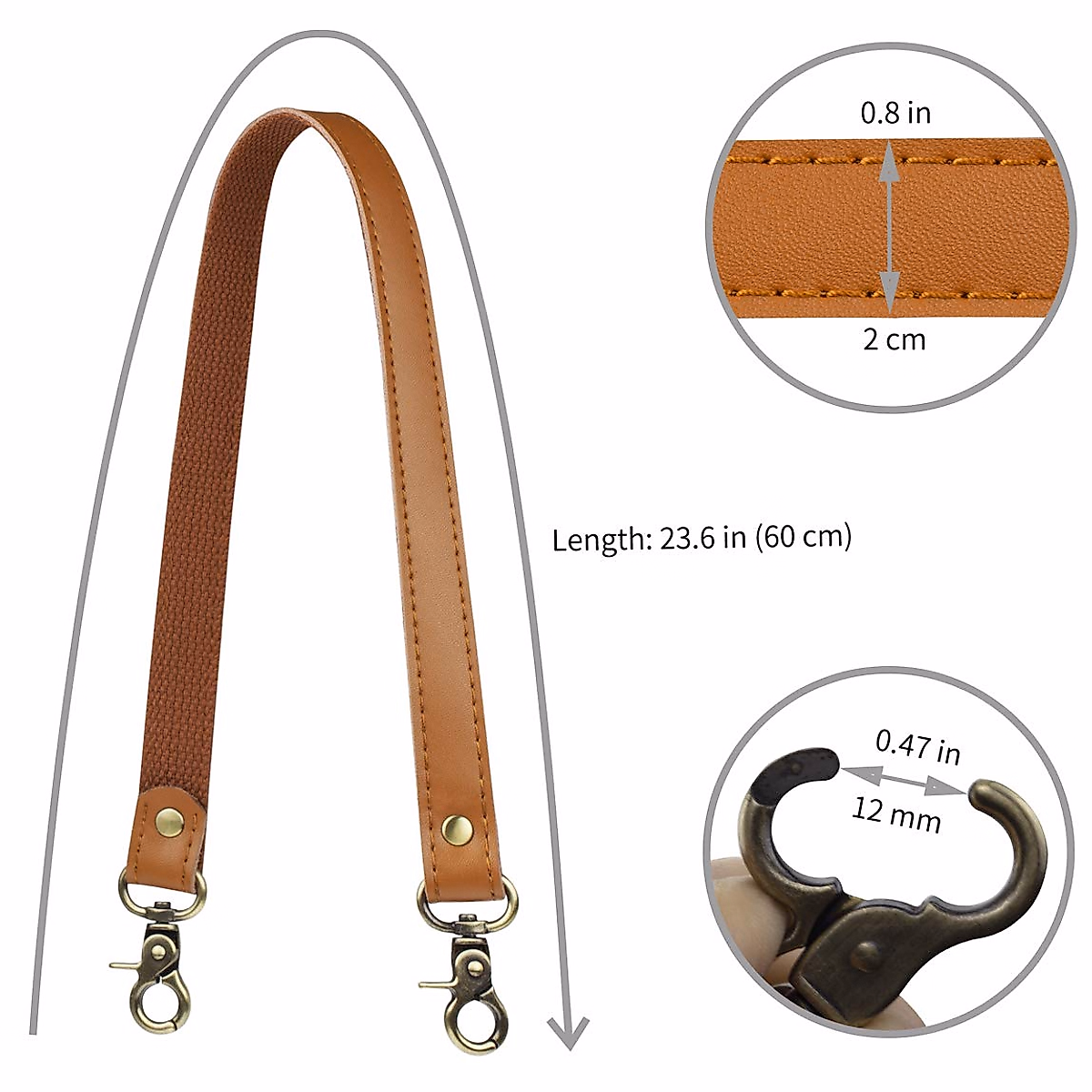 Allzedream Genuine Leather Purse Strap Sewing Canvas Replacement Handbag Shoulder Bag 2 Pcs (Camel)