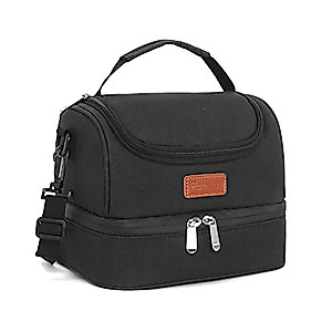 Femuar Kid Lunch Bag For Boys &Girl, Children Insulated Lunch Box Dual Compartments Small Lunch Cooler Bag , School,Travel, Gift, Black