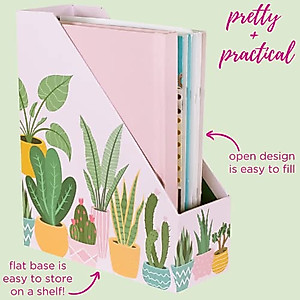 Steel Mill & Co Cute Magazine Holder Set of 2, Vertical File Organizer, File Folder and Paper Holder, Desk Accessories & Workspace Organizers for Home or Office, Succulent