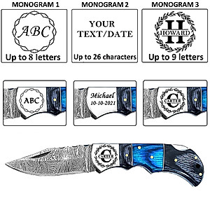WINTERFELL Personalized Folding Pocket Knife - Handmade 6.5'' Camping, Hiking Knife With Damascus Steel Blade
