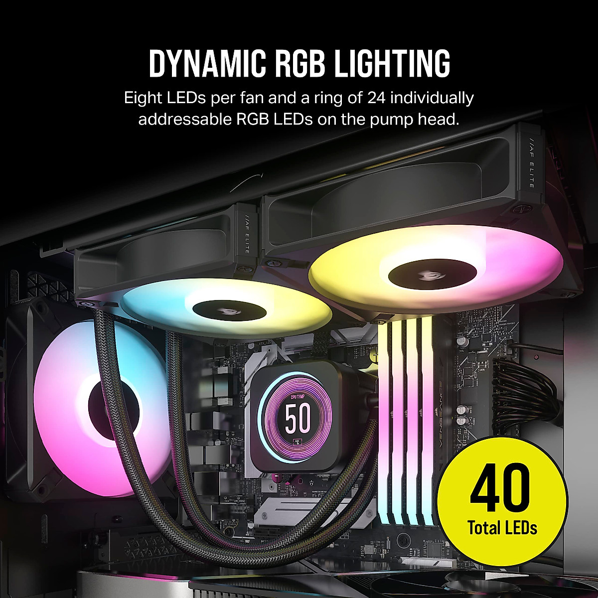 Corsair iCUE H100i Elite LCD XT Liquid CPU Cooler - IPS LCD Screen - Two AF120 RGB Elite Fans - 240mm Radiator - Fits Intel® LGA 1700, AMD® AM5, and More - Included iCUE Commander CORE - Black