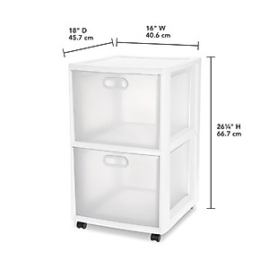 Sterilite Ultra 2 Drawer Filing Storage Cart, Plastic Rolling Cart with Wheels to Organize Desk, Office, White with Textured Clear Drawers, 4-Pack