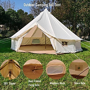 Outdoor Family Camping Safari Glamping Tent Waterproof Luxury 3/4/5/6M Yurt Bell Tent with Mesh Screen (Off White Oxford Tent, 4M Bell Tent)