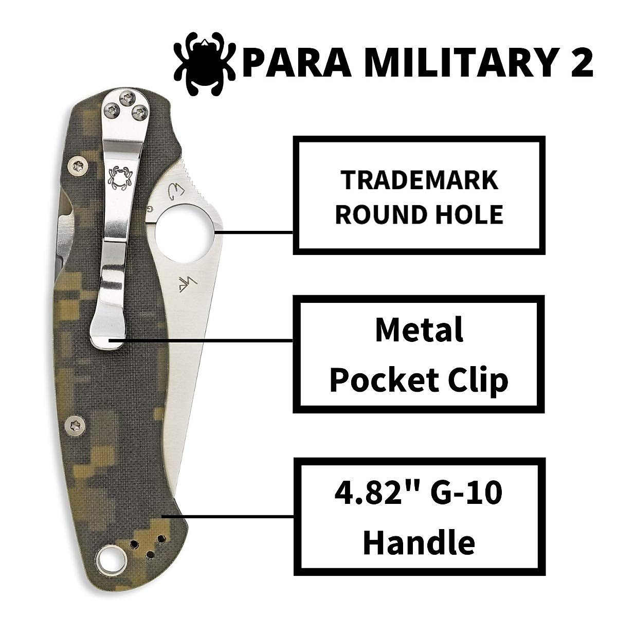 Spyderco Para Military 2 Signature Camo Knife with 3.42" CPM S45VN Steel Blade and Durable G-10 Handle - PlainEdge - C81GPCMO2