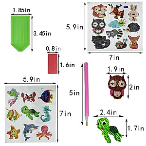 82 Pcs Diamond Art Stickers Kits for Kids and Adult 5D Animal DIY Diamonds Paint by Numbers Art Handmade Craft for Beginners Cute Animal & Sea World Mosaic Stickers Gift for Children Boys Girls