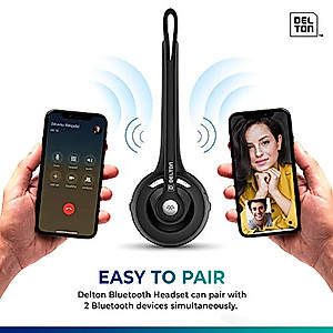 Delton Trucker Bluetooth Headset, Wireless Headphones w/Microphone, Headphones for Truck Driver, Wireless Over The Head Earpiece with Mic for Skype, Call Centers - 18Hrs - 10 Pack