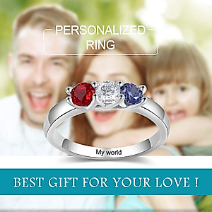 Personalized Mothers Rings with 3 Children Simulated Birthstones Mom Nana Rings Anniversary Rings for Women (3 Stones, 8)