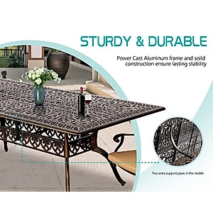 TITIMO 87'' Patio Dining Table, Cast Aluminum Outdoor Rectangle Dining Table, Weather-Resistant Table with 2" Umbrella Hole, Lawn Backyard Garden