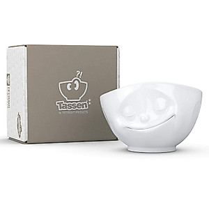 FIFTYEIGHT PRODUCTS TASSEN XL Porcelain Bowl, Happy Face Edition, 33 oz. White (Single Bowl), Extra Large Bowl