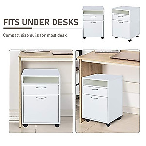 HOMCOM Mobile Storage Cabinet Organizer with Drawer and Cabinet, Printer Stand with Castors, White