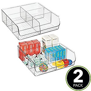 mDesign Plastic Home Office Wide Bin Organizer with 6 Compartments for Cabinets, Closets, Drawers, Desks, Tables, Workspace - Staple, Notepad, Paperclip Holder - Ligne Collection - 2 Pack - Clear
