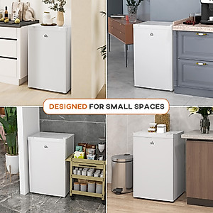 HOMCOM Mini Freezer Countertop, 3 Cu.Ft Compact Upright Freezer with Removable Shelves, Reversible Door for Home, Dorm, Apartment and Office, White