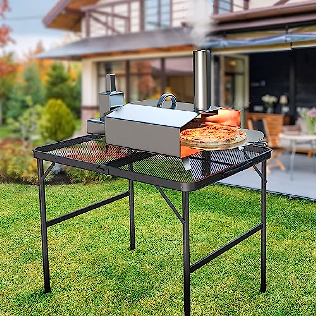 VINGLI Outdoor Grill Table, Picnic Folding Camping Table, 3 ft Portable Card Table Adjustable Height, Lightweight Aluminum Grill Tables for Outside, Beach, Garden, Patio, Party, Indoor, Black