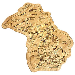 Totally Bamboo Destination Michigan State Shaped Serving and Cutting Board, Includes Hang Tie for Wall Display