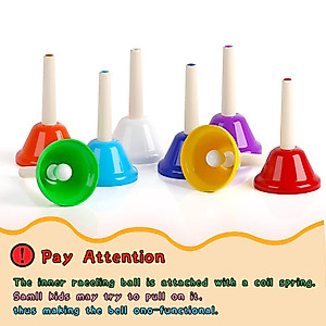 GuangTao King Hand Bells Set 8 Note Musical Bells with Colorful Songbook for Toddlers Children Kids Adults School Church Classroom Wedding