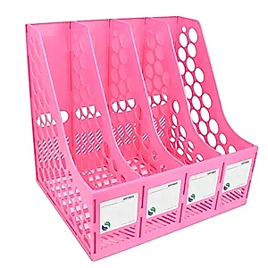 Marte Vanci Sturdy Desktop File Holder 4 Section Magazine Dividers Organizer Box Frames Document Cabinet Storage Pink