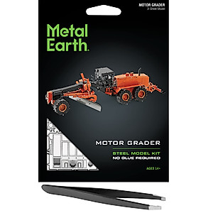 Metal Earth Fascinations Motor Grader 3D Metal Model Kit Bundle with Tweezers