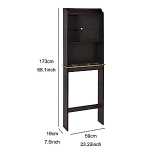 WISCLASS Over-The-Toilet Storage Cabinet, Bathroom Organizer Space Saver, Modern Wood Design with Silver Metal Handles and Removable Panel, Black