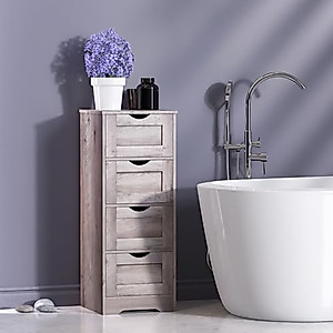 Gecheer Free-Standing Cabinet Wooden Floor Storage Organizer Tall Storage for Bathroom, Living Room with 4 Drawers and 1 Adjustable Shelf