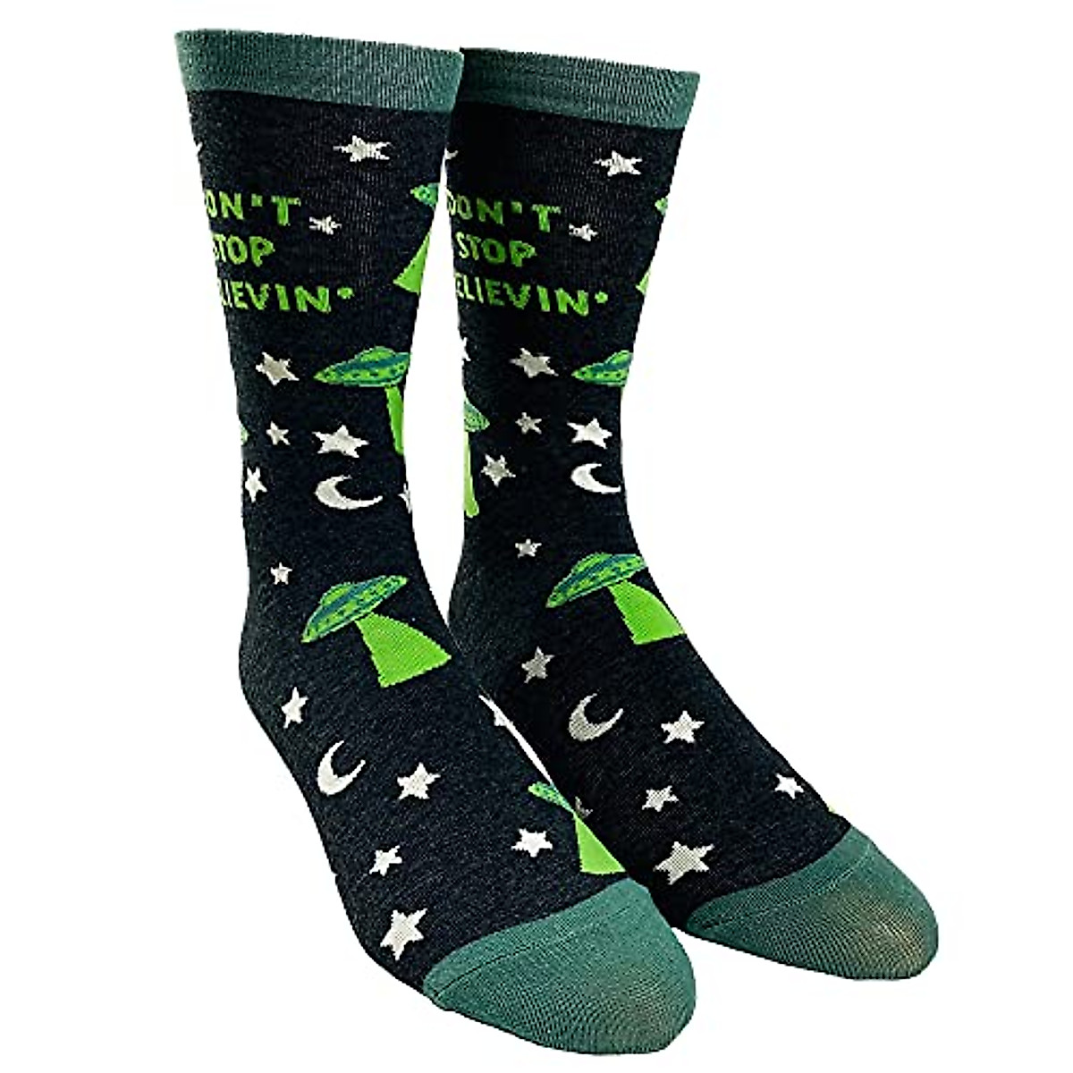 Crazy Dog T-Shirts Men's Don't Stop Believin' Socks Funny UFO Space Alien Sci Fi Footwear