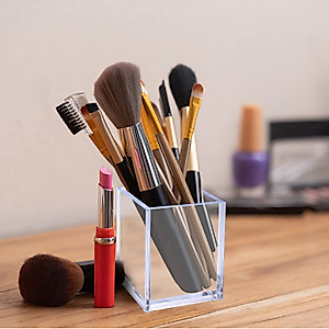 Acrylic Pen Holder, 3 Pcs Clear Acrylic Pencil Holders for Desk, Makeup Brush Holder Cup Organizer, Pen Holder Stationery Storage Desktop Accessories for Office School Supplies (with Cleaning Cloth)