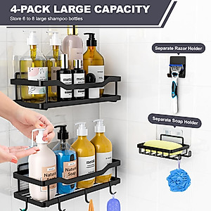 Ace Initiatives Shower Caddy 4 Pack, Adhesive Shower Organizer for Bathroom Storage & Kitchen, No Drilling, Large Capacity, Rustproof Stainless Steel Bathroom Organizer, Bathroom Shower Shelves