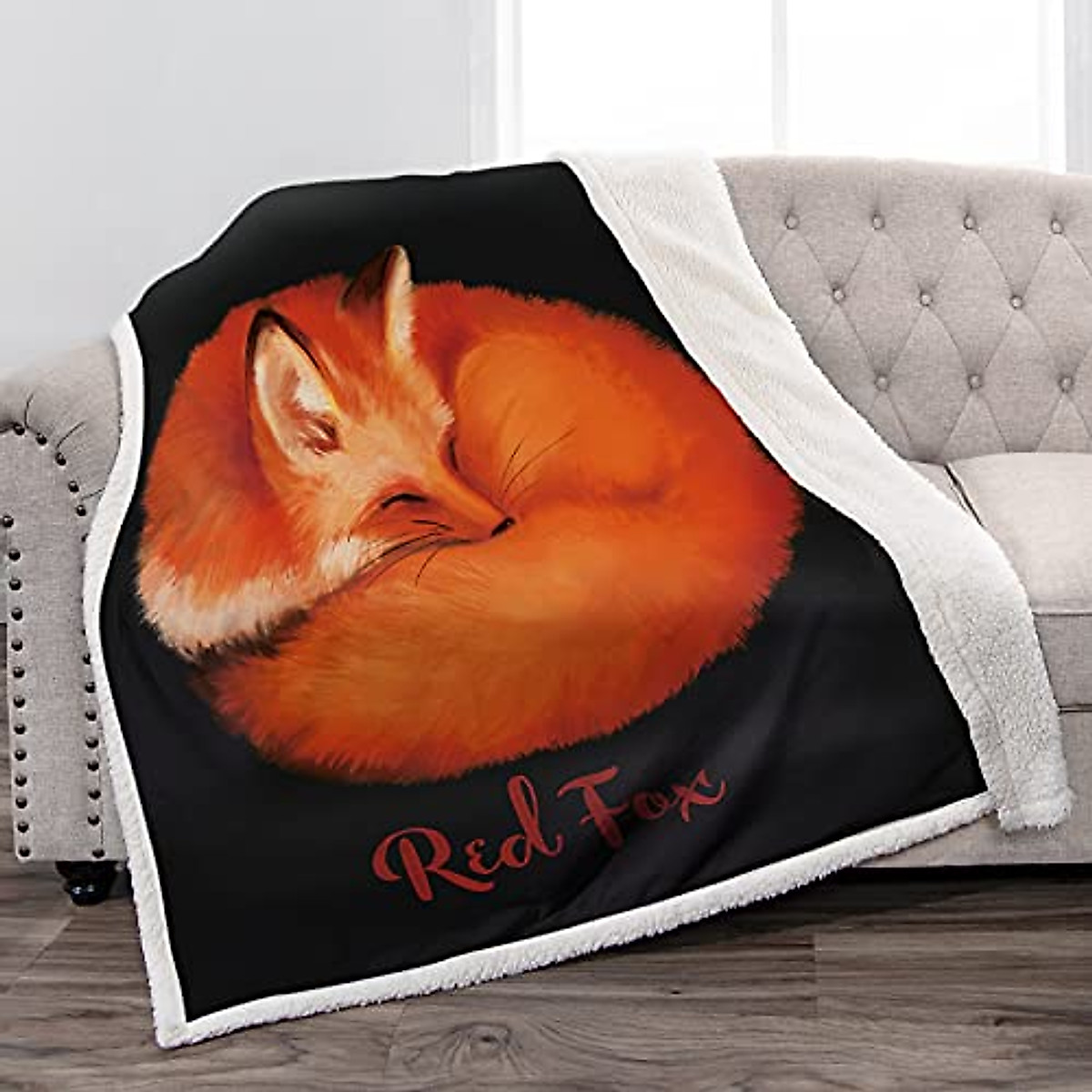 Jekeno Red Fox Sherpa Blanket Soft Warm Print Throw Blanket Lightweight Travelling Camping Lightweight Travelling Camping for Women Adults Gift 50"x60"