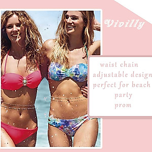 Wriidy Bead Waist Chain Gold Crystal Belly Chain Beach Body Jewelry Accessories for Women and Girls (Gold)