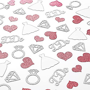 240 Pieces Glitter Wedding Table Confetti Rose Gold Heart Confetti Silver Diamond Ring Confetti Glitter I Do Confetti for Bridal Shower Decoration Engagement Bachelorette Party Table Scatter Wedding