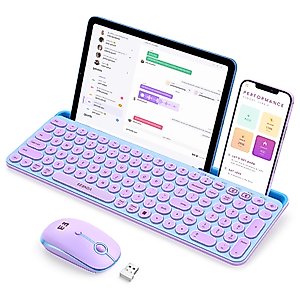 seenda Bluetooth Keyboard and Mouse for iPad, Multi-Device Bluetooth + 2.4G Wireless Keyboard Mouse with Tablet Holder for MacBook/Windows Computer, iOS/Andriod Tablet Phone, Blue & Purple