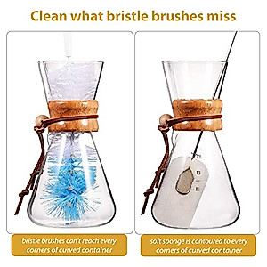 Patented Water Bottle Sponge Cleaner Brush Set-17” Long Soft Tip Flexible Bendable Cleaning Washer Scrubber for Big 1 Gallon/128 oz Water Jug, Half Gal/64oz Hydrojug,Pitcher- 90 Degree Angle Curved