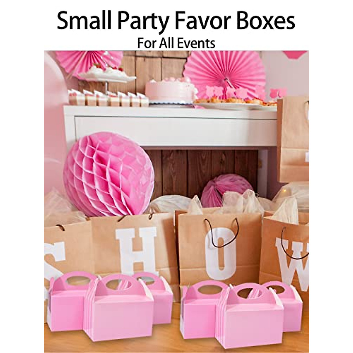 Happyhiram 25 Pcs Party Treat Boxes Pink for Girls, 6 Inch Candy Boxes Party Favors with Handle Paper Cookie Gift Bags Gable Boxes Snack Goodie Bags for Kids Unicorn Peppa Pig Barbie Theme Birthday Baby Shower Bridal Shower