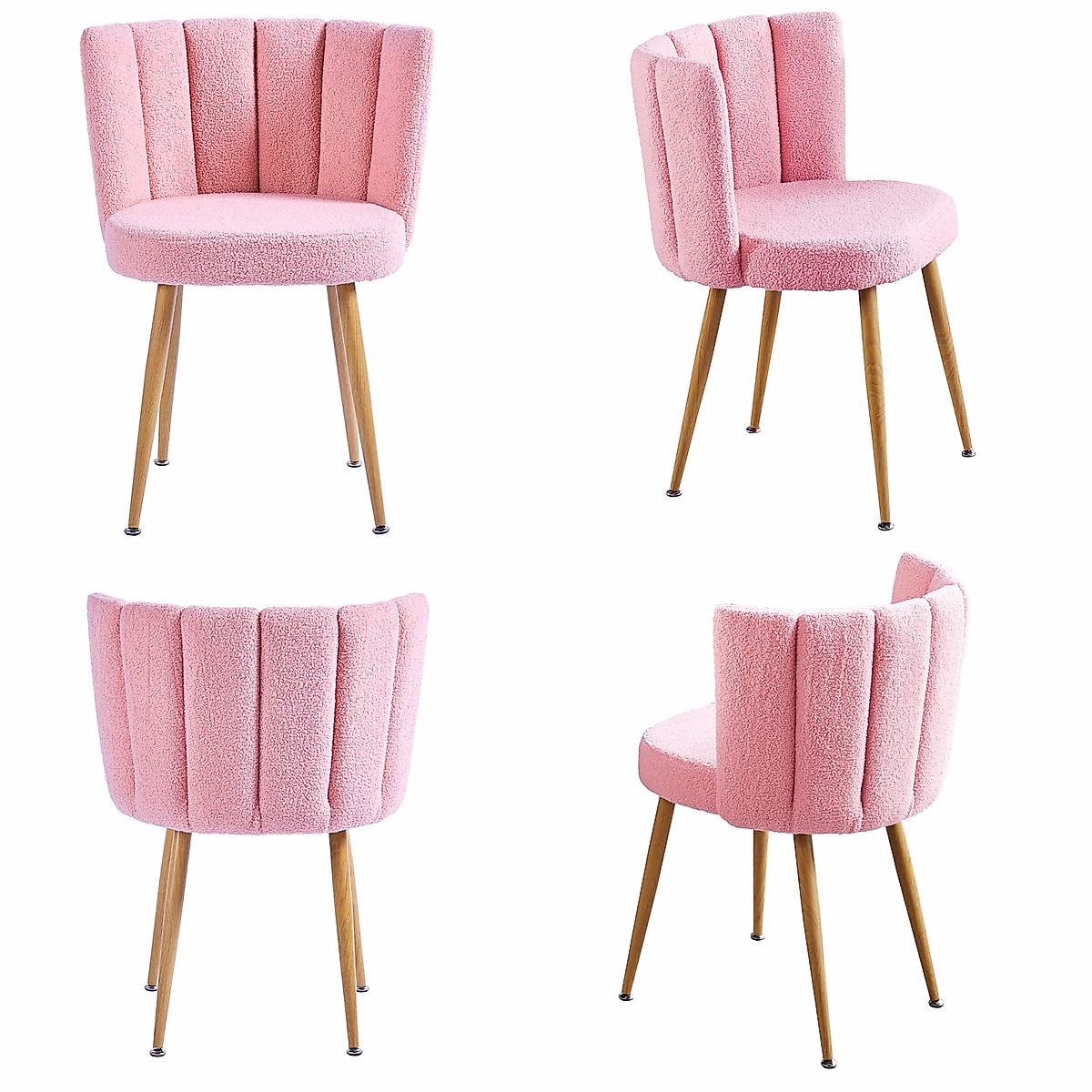 ATSNOW Pink Sherpa Accent Chairs Set of 2, Mid Century Modern Upholstered Side Chairs for Dining Room Living Room Bedroom Vanity