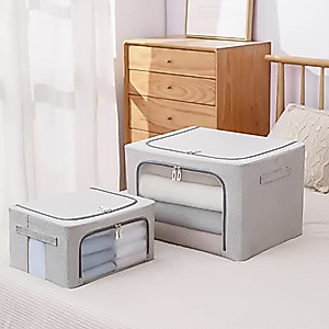FAikhom 3 Pack Clothes Storage Bins Stackable Storage Box Large Capacity Foldable Metal Frame Storage Container Organizer with Mesh Window and Carrying Handles (Small-22L, Light Gray)