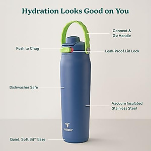 REDUCE Aura Vacuum Insulated 26 oz Water Bottle - Leak-Proof & Chug Spout for Quick Hydration - Keeps Drinks Cold for 30 Hours - Removable Handle for Travel or Gym - Soft Sit Base - Mineral Blue