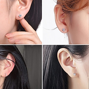 925 Sterling Silver Women's Stud Earrings Set, Hypoallergenic Cubic Zirconia Studs Cartilage Helix Earrings, 5 Pairs Different Sizes Silver Hoop Earring Stud Sets for Multiple Piercing Her Gifts