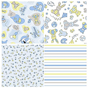 WRAPAHOLIC Baby Boy Wrapping Paper Roll - Cute Bear and Small Pin Design Perfect for Celebration, Party, Baby Shower Present Packing - 4 Rolls - 30 inch X 120 inch Per Roll