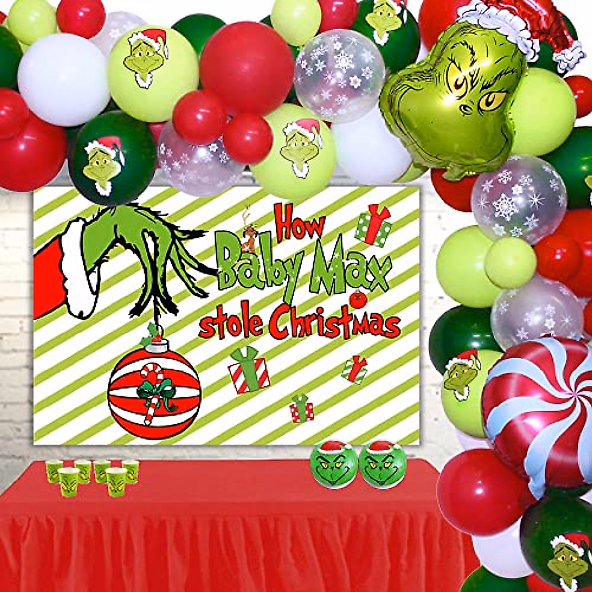 Christmas Balloon Garland Arch Kit, 113pcs Red Green Snowflake Balloon Arch with Candy Mylar Balloons for Kids Christmas Party, Grinchmas Party, Christmas Birthday Decorations, New Year Decor