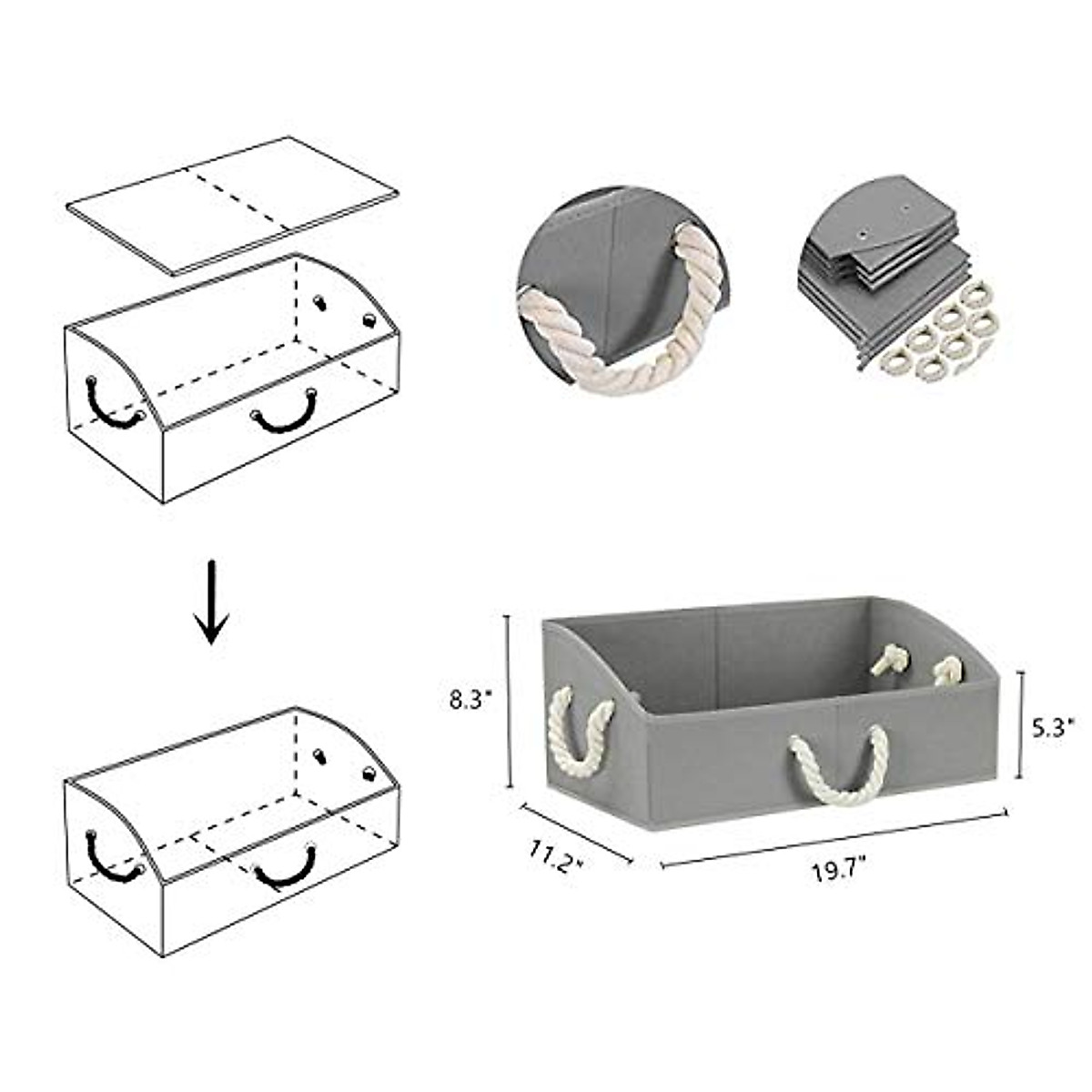 YCOCO Large Storage Basket Bin Set [3-Pack] Storage Cube Box Foldable Canvas Fabric Collapsible Organizer With Handles For Home Office Closet Toys Clothes Kids Room Nursery,Grey