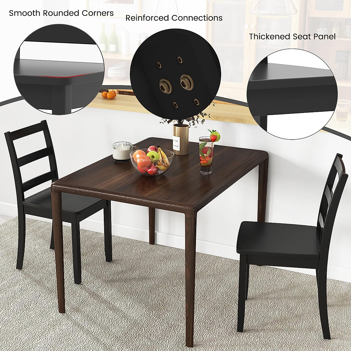 GOFLAME Dining Chairs Set of 4, Ladder Back Side Chairs with Solid Rubber Wood Legs & Non-Slip Food Pads, 2-Pack Space-Saving Armless Dining Chairs for Dining Room, Living Room, Restaurant, Black