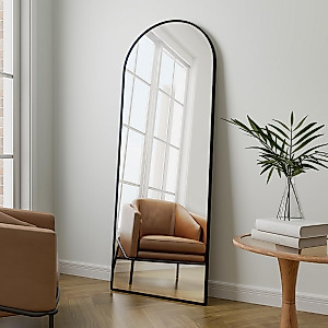 GLSLAND-58x18 inch Arched Full Length Mirror-Aluminum Alloy Frame High Definition-Full Body Mirror for Bedroom or Living Room
